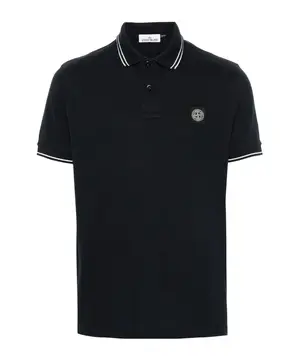 Stone Island Logo Patch Short-sleeved Polo Shirt - Blue