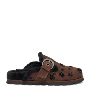STUART WEITZMAN Chrystie Shearling Mule - Walnut/black