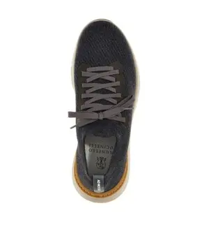 Brunello Cucinelli Knitted Low-top Sneakers With Logo Detail - Dark Gray