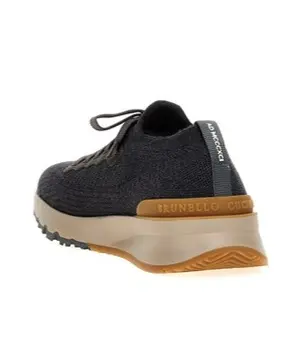 Brunello Cucinelli Knitted Low-top Sneakers With Logo Detail - Dark Gray