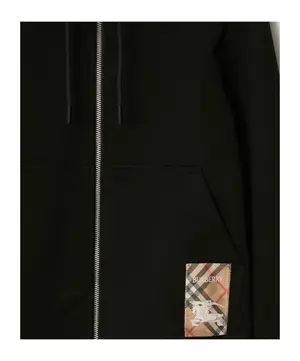 Burberry Zip-up Drawstring Hoodie With Checked Label Detail