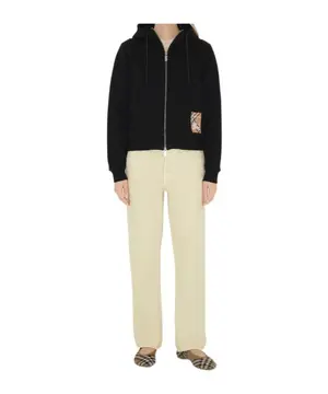 Burberry Zip-up Drawstring Hoodie With Checked Label Detail
