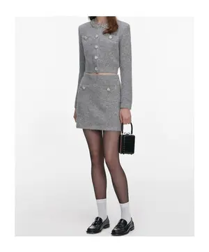 SELF-PORTRAIT Embellished Trim Cropped Cardigan - Grey