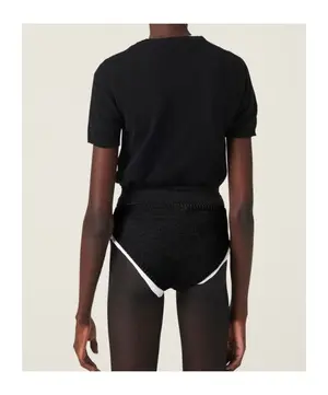 Miu Miu Logo Intarsia Knitted Short-sleeved Pullover - Black