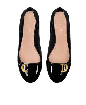Dior Patent Leather Ballet Flats With Gold Tone Cd Initials - Black
