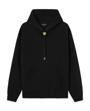Versace Medusa Head Detailed Drawstring Hoodie - Black