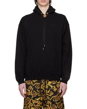 Versace Medusa Head Detailed Drawstring Hoodie - Black