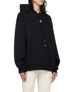 Versace Medusa Head Detailed Drawstring Hoodie - Black