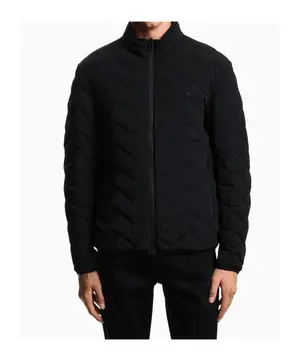 Emporio Armani Quilted Zip Jacket With Embossed Micro Eagle - Black