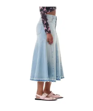 GANNI A-line Denim Midi Skirt