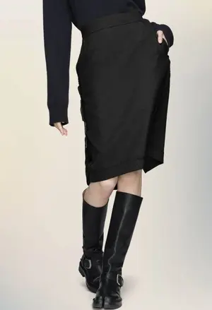 MAISON MARGIELA Midi Skirt With Raw Hem And Contrast Panels - Black