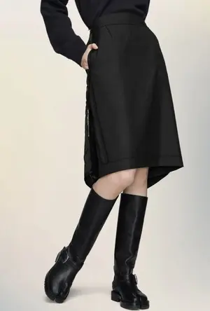 MAISON MARGIELA Midi Skirt With Raw Hem And Contrast Panels - Black
