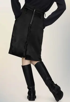 MAISON MARGIELA Midi Skirt With Raw Hem And Contrast Panels - Black