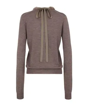 Fendi V-neck Jumper With Mink Collar And Back Tie Detail