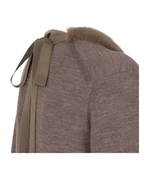 Fendi V-neck Jumper With Mink Collar And Back Tie Detail