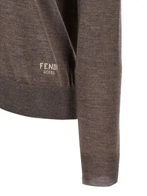 Fendi V-neck Jumper With Mink Collar And Back Tie Detail - Grey