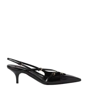 Miu Miu Buckle Embellished Pointed Toe Slingback Pumps - Black