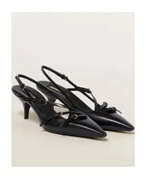 Miu Miu Buckle Embellished Pointed Toe Slingback Pumps - Black
