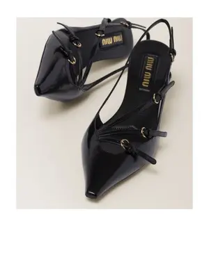 Miu Miu Buckle Embellished Pointed Toe Slingback Pumps - Black