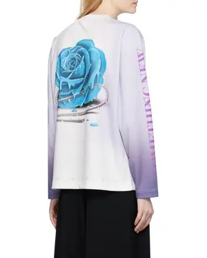Burberry Floral Rose Printed Long Sleeve Crewneck T-shirt - Blue