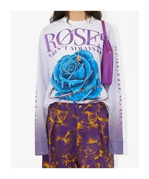 Burberry Floral Rose Printed Long Sleeve Crewneck T-shirt - Blue