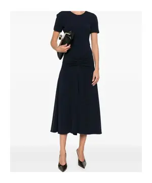 Victoria Beckham Gathered Crewneck Midi Dress