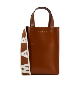 Marni Logo Printed Top Handle Bag - Brown