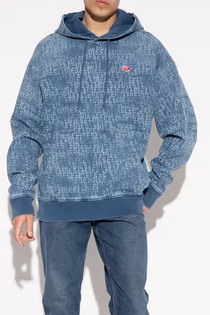 DIESEL® All-over Logo Denim-effect Hoodie - Blue