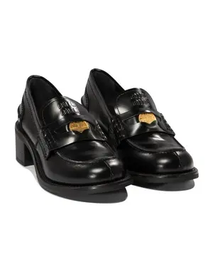 Miu Miu Brushed Leather Loafers With Logo Detail - Black