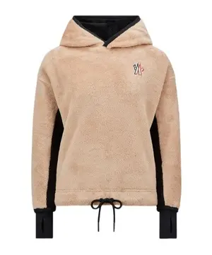 Moncler Polartec Fleece Hoodie With Logo Detail - Light Brown