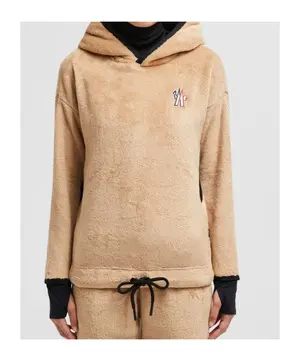 Moncler Polartec Fleece Hoodie With Logo Detail - Light Brown