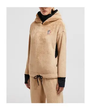 Moncler Polartec Fleece Hoodie With Logo Detail - Light Brown
