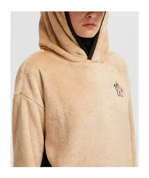 Moncler Polartec Fleece Hoodie With Logo Detail - Light Brown