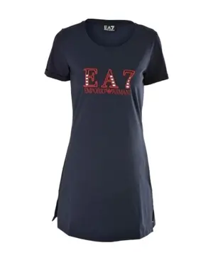 EA7 Short Sleeve Round Neck Dress With Logo Detail - Black
