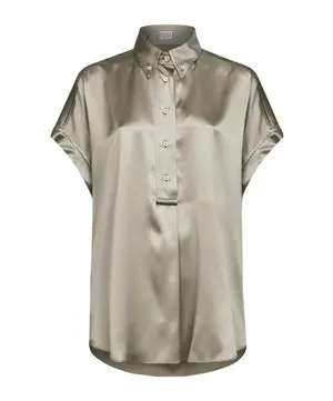 Brunello Cucinelli Short-sleeved Collared Blouse - Green