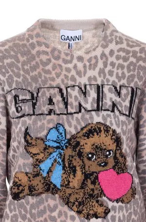 GANNI Leopard Print Dog Intarsia Jumper