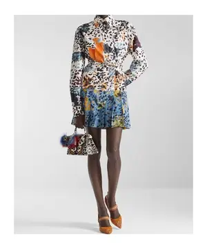 Fendi Falena Print Belted Pleated Mini Dress