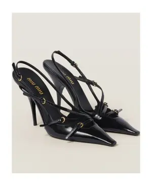Miu Miu Patent Leather Slingbacks With Buckles