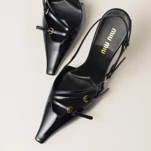 Miu Miu Patent Leather Slingbacks With Buckles