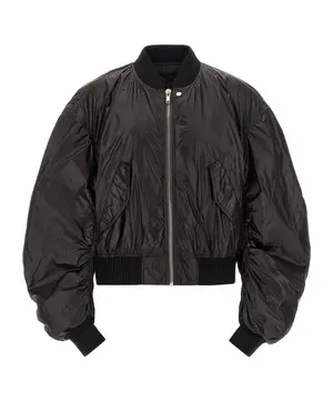 Rick Owens Cropped Padded Bomber Jacket With Pleated Sleeves - Black
