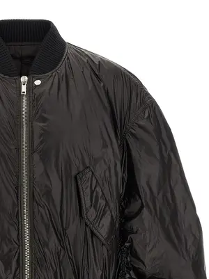 Rick Owens Cropped Padded Bomber Jacket With Pleated Sleeves - Black