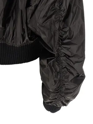 Rick Owens Cropped Padded Bomber Jacket With Pleated Sleeves - Black