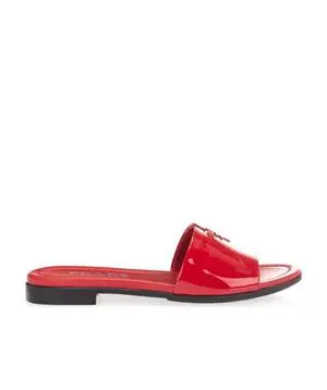 Prada Glossed Flat Bottom Logo Sandals - Red