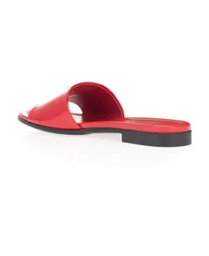 Prada Glossed Flat Bottom Logo Sandals - Red
