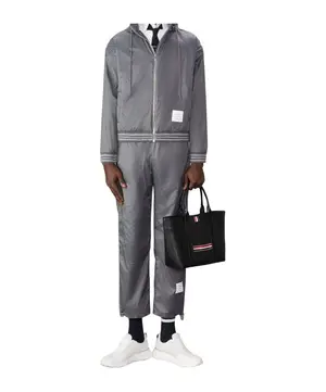 Thom Browne Ripstop Lightweight Jacket With Rwb Stripes And Logo Patch - Silver