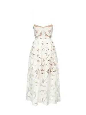 SELF-PORTRAIT Embroidered Midi Dress With Bow Waistband - White