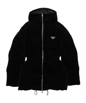 Prada Velvet Down Jacket With Drawstring Hem And Hood - Black