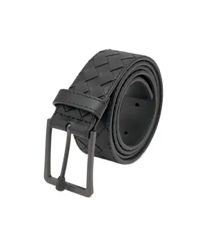 Bottega Veneta Woven Leather Belt With Metal Buckle - Black