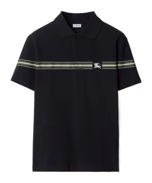 Burberry Equestrian Knight Motif Striped Polo Shirt - Indigo