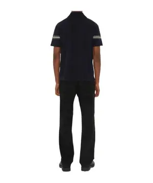 Burberry Equestrian Knight Motif Striped Polo Shirt - Indigo